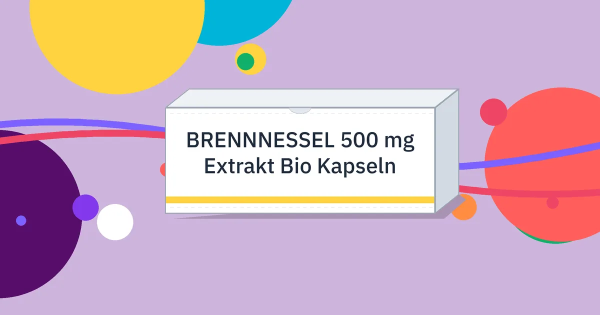 Symbolbild: Packung mit der Aufschrift BRENNNESSEL 500 mg Extrakt Bio Kapseln (PZN 17178759) – Verfügbarkeit und Bezug in Apotheken in Frankfurt am Main