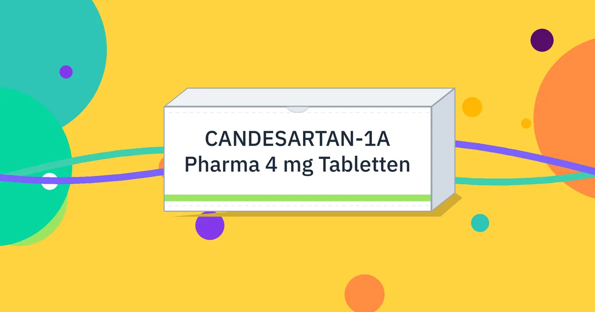 Symbolbild: Packung mit der Aufschrift CANDESARTAN-1A Pharma 4 mg Tabletten (PZN 19126790) – Verfügbarkeit und Bezug in Apotheken in Frankfurt am Main