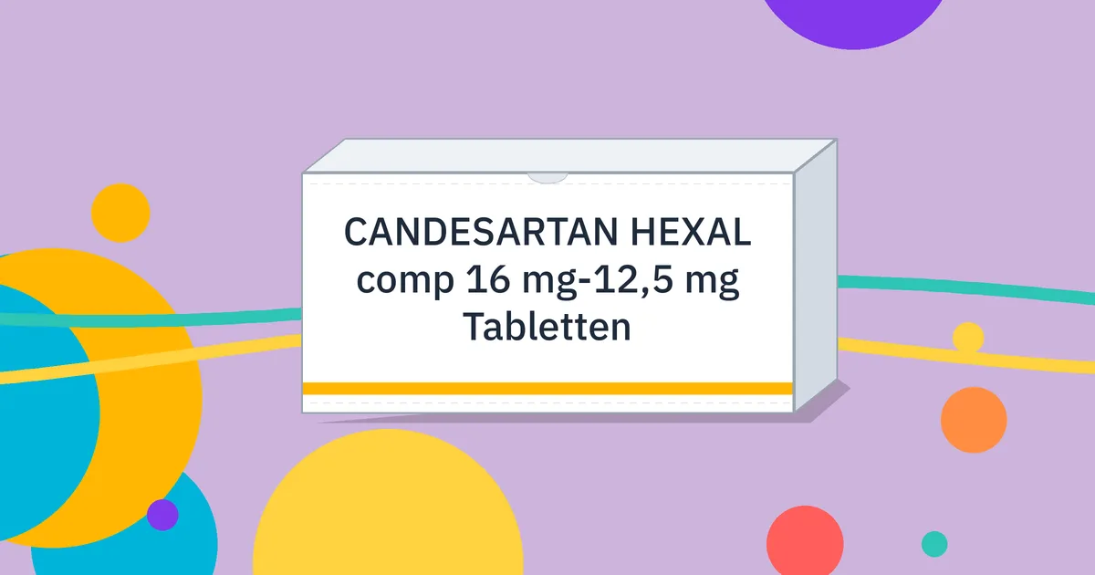 Symbolbild: Packung mit der Aufschrift CANDESARTAN HEXAL comp 16 mg-12,5 mg Tabletten (PZN 09390735) – Verfügbarkeit und Bezug in Apotheken in Frankfurt am Main