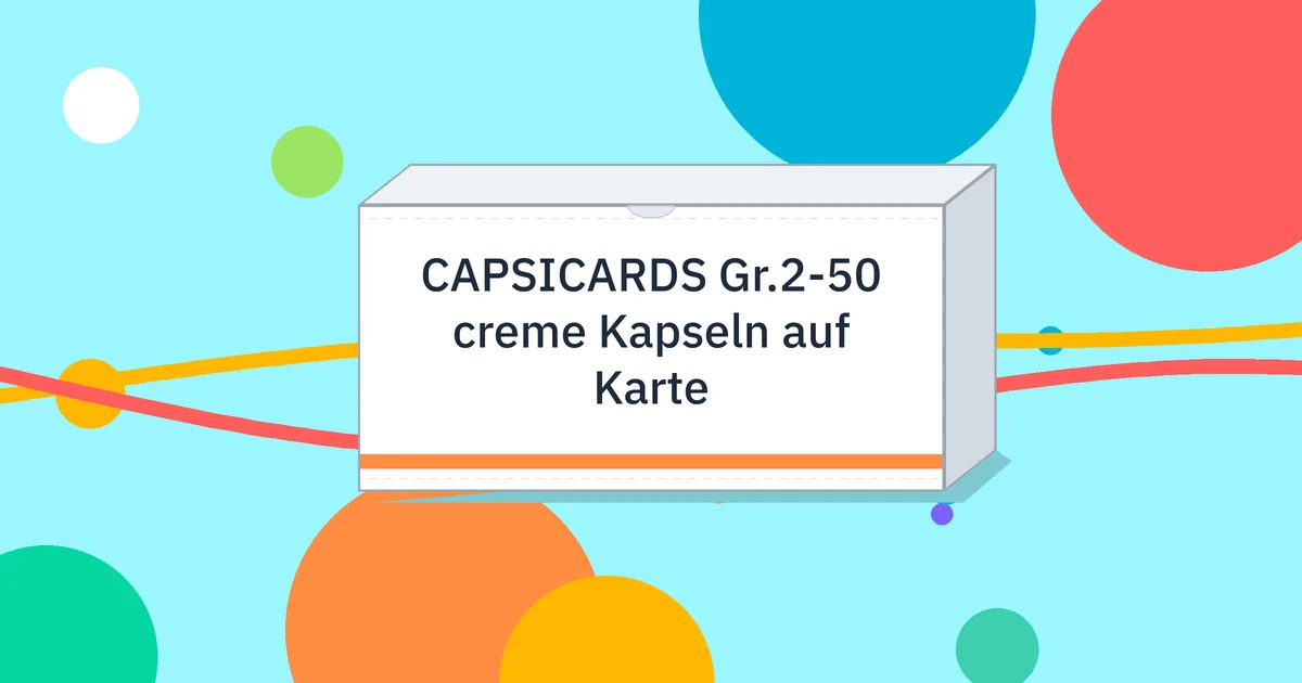 Symbolbild: Packung mit der Aufschrift CAPSICARDS Gr.2-50 creme Kapseln auf Karte (PZN 10999944) – Verfügbarkeit und Bezug in Apotheken in Frankfurt am Main