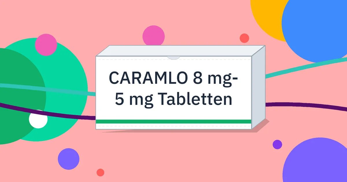 Symbolbild: Packung mit der Aufschrift CARAMLO 8 mg-5 mg Tabletten (PZN 10542050) – Verfügbarkeit und Bezug in Apotheken in Frankfurt am Main