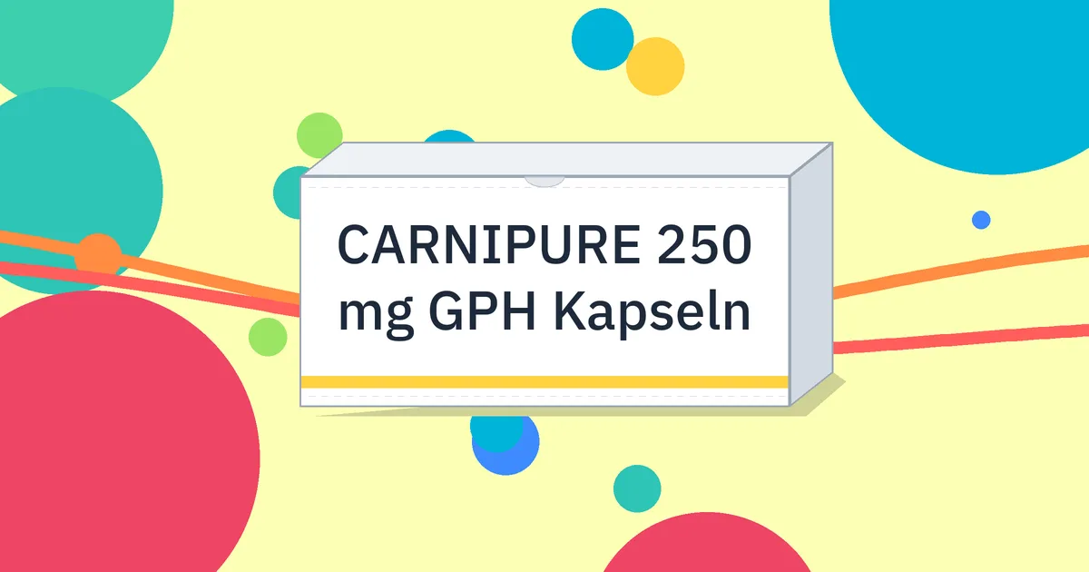 Symbolbild: Packung mit der Aufschrift CARNIPURE 250 mg GPH Kapseln (PZN 09115489) – Verfügbarkeit und Bezug in Apotheken in Frankfurt am Main