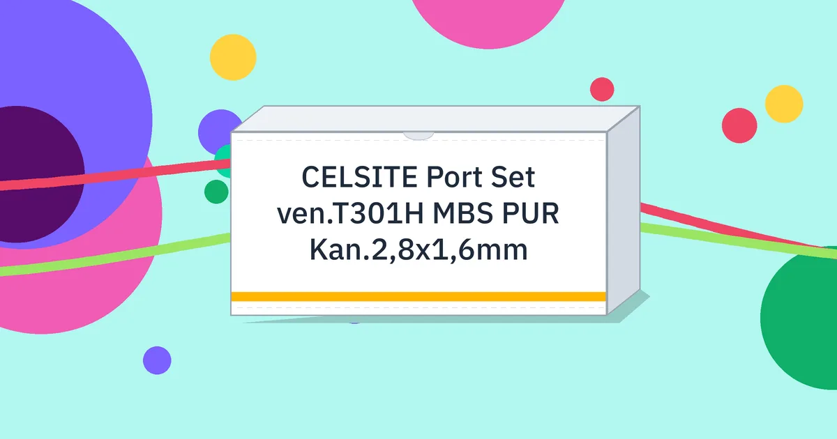 Symbolbild: Packung mit der Aufschrift CELSITE Port Set ven.T301H MBS PUR Kan.2,8x1,6mm (PZN 01057864) – Verfügbarkeit und Bezug in Apotheken in Frankfurt am Main