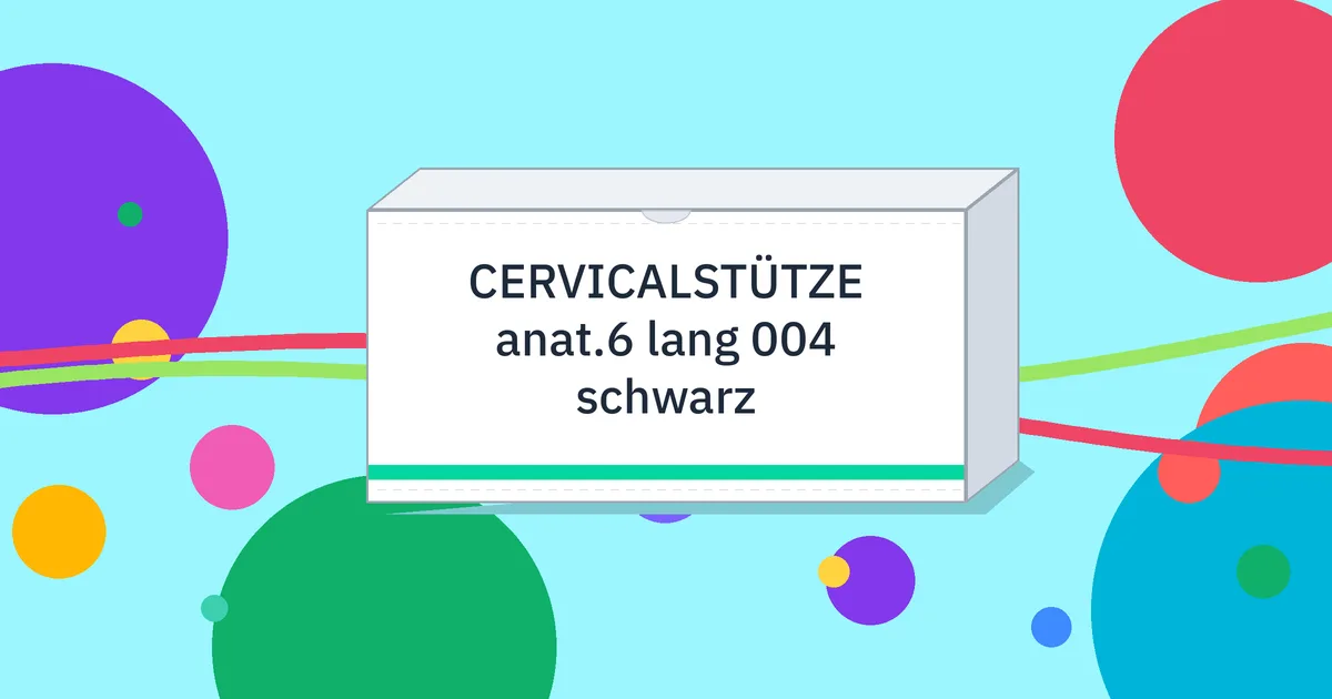 Symbolbild: Packung mit der Aufschrift CERVICALSTÜTZE anat.6 lang 004 schwarz (PZN 10233260) – Verfügbarkeit und Bezug in Apotheken in Frankfurt am Main