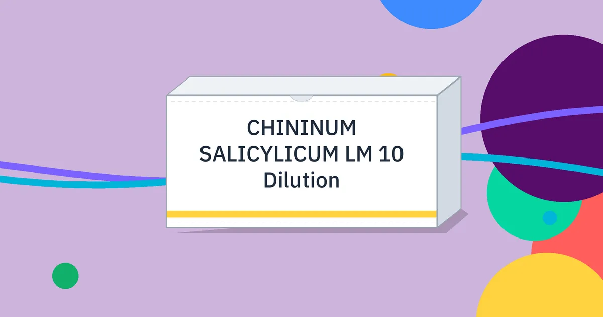 Symbolbild: Packung mit der Aufschrift CHININUM SALICYLICUM LM 10 Dilution (PZN 12815598) – Verfügbarkeit und Bezug in Apotheken in Frankfurt am Main