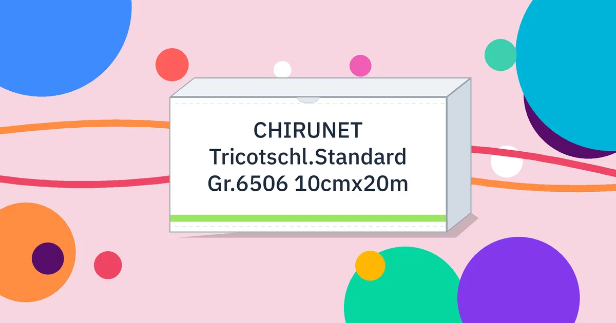 Symbolbild: Packung mit der Aufschrift CHIRUNET Tricotschl.Standard Gr.6506 10cmx20m (PZN 08536705) – Verfügbarkeit und Bezug in Apotheken in Frankfurt am Main