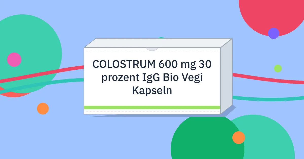 Symbolbild: Packung mit der Aufschrift COLOSTRUM 600 mg 30 prozent IgG Bio Vegi Kapseln (PZN 16819512) – Verfügbarkeit und Bezug in Apotheken in Frankfurt am Main