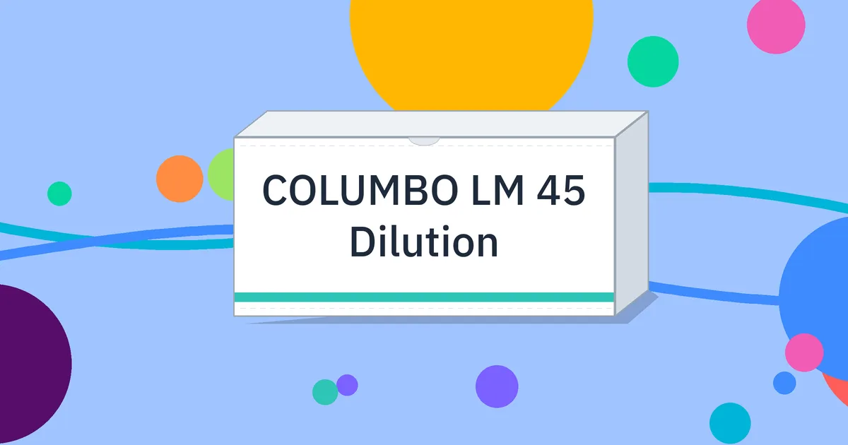 Symbolbild: Packung mit der Aufschrift COLUMBO LM 45 Dilution (PZN 13448995) – Verfügbarkeit und Bezug in Apotheken in Frankfurt am Main