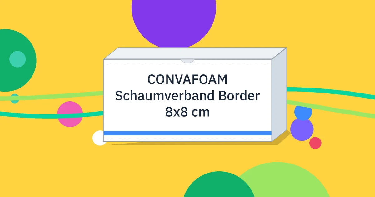 Symbolbild: Packung mit der Aufschrift CONVAFOAM Schaumverband Border 8x8 cm (PZN 20467527) – Verfügbarkeit und Bezug in Apotheken in Frankfurt am Main