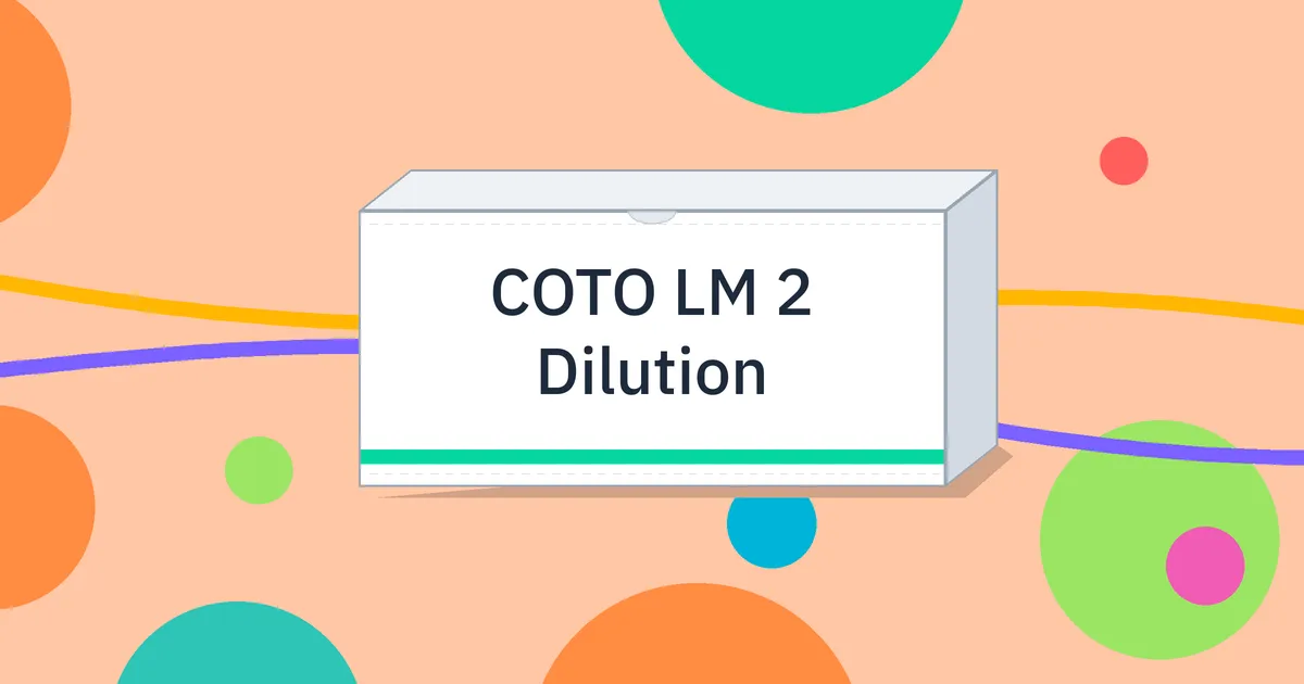 Symbolbild: Packung mit der Aufschrift COTO LM 2 Dilution (PZN 13455251) – Verfügbarkeit und Bezug in Apotheken in Frankfurt am Main