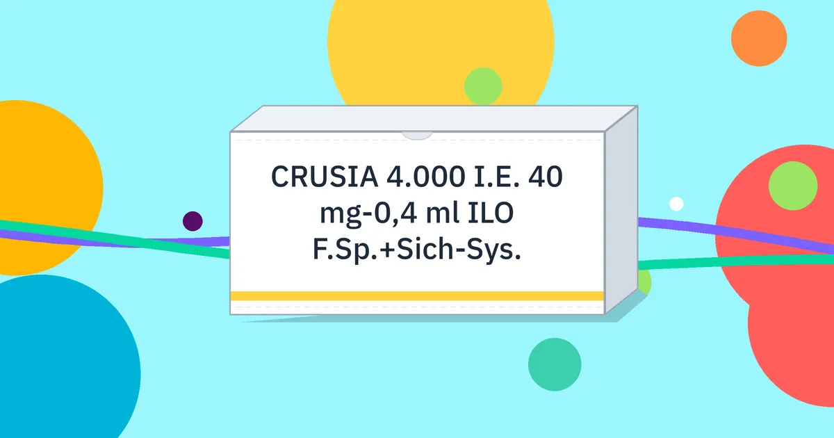 Symbolbild: Packung mit der Aufschrift CRUSIA 4.000 I.E. 40 mg-0,4 ml ILO F.Sp.+Sich-Sys. (PZN 15861759) – Verfügbarkeit und Bezug in Apotheken in Frankfurt am Main