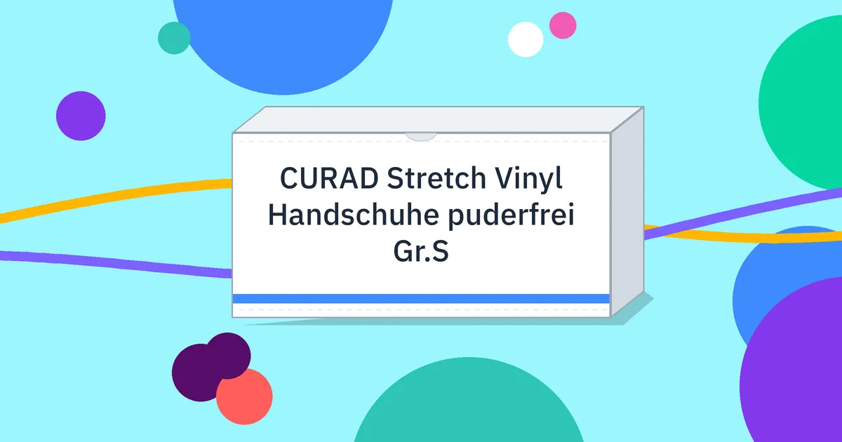 Symbolbild: Packung mit der Aufschrift CURAD Stretch Vinyl Handschuhe puderfrei Gr.S (PZN 01551624) – Verfügbarkeit und Bezug in Apotheken in Frankfurt am Main