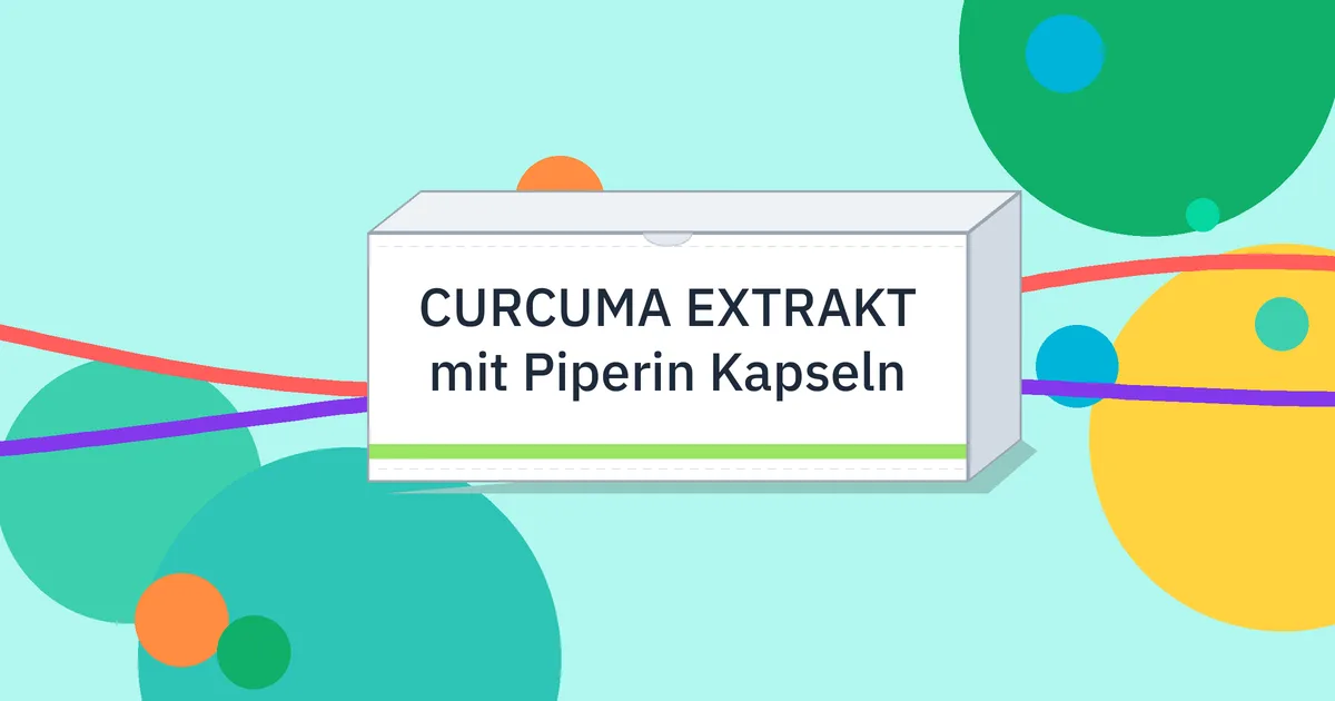 Symbolbild: Packung mit der Aufschrift CURCUMA EXTRAKT mit Piperin Kapseln (PZN 18362241) – Verfügbarkeit und Bezug in Apotheken in Frankfurt am Main