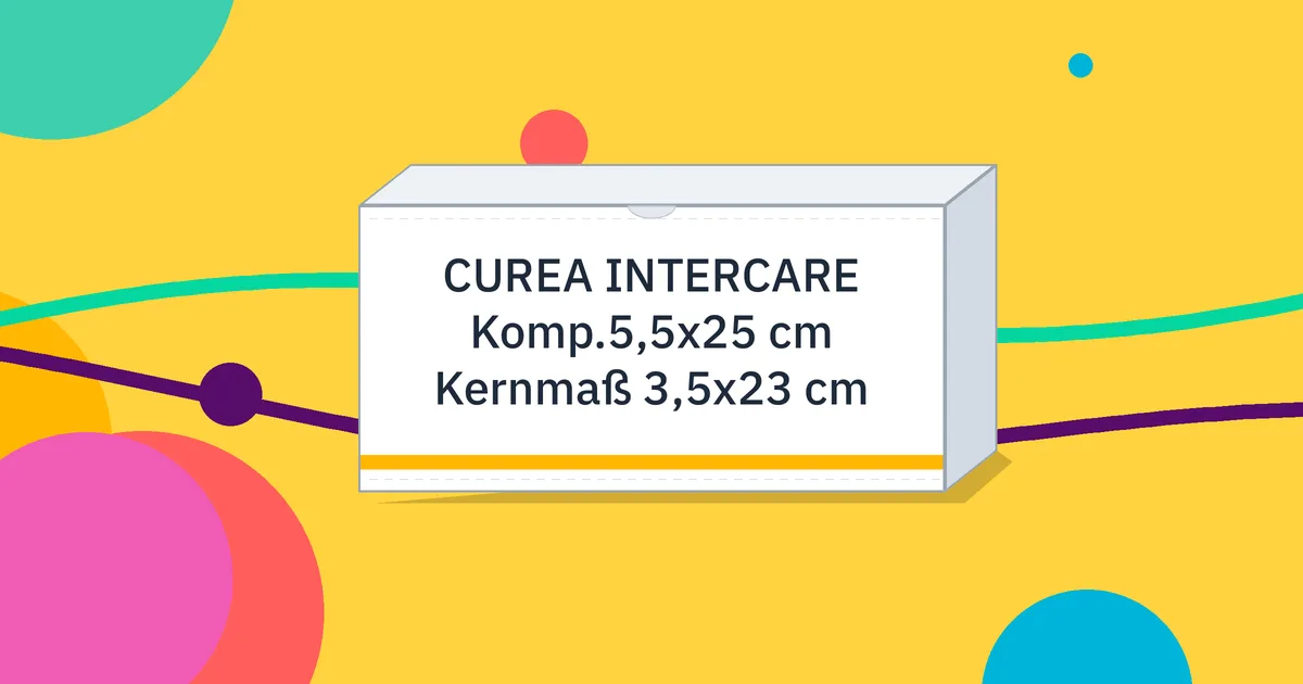 Symbolbild: Packung mit der Aufschrift CUREA INTERCARE Komp.5,5x25 cm Kernmaß 3,5x23 cm (PZN 16005057) – Verfügbarkeit und Bezug in Apotheken in Frankfurt am Main