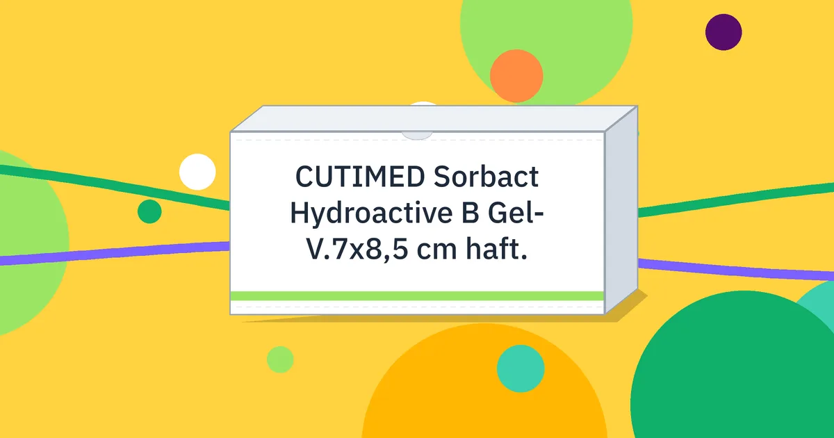 Symbolbild: Packung mit der Aufschrift CUTIMED Sorbact Hydroactive B Gel-V.7x8,5 cm haft. (PZN 20848301) – Verfügbarkeit und Bezug in Apotheken in Frankfurt am Main