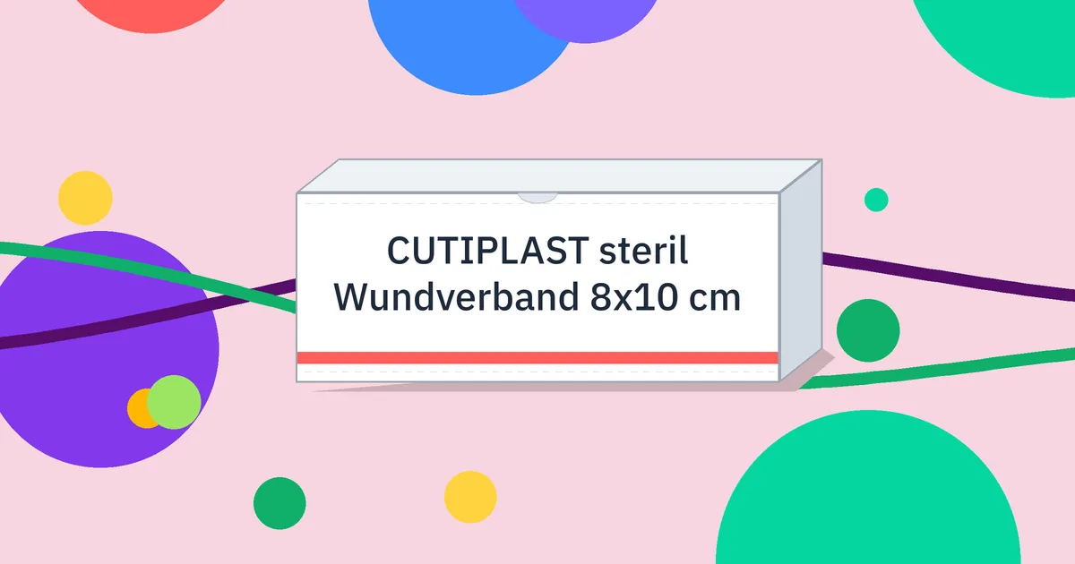 Symbolbild: Packung mit der Aufschrift CUTIPLAST steril Wundverband 8x10 cm (PZN 01131589) – Verfügbarkeit und Bezug in Apotheken in Frankfurt am Main