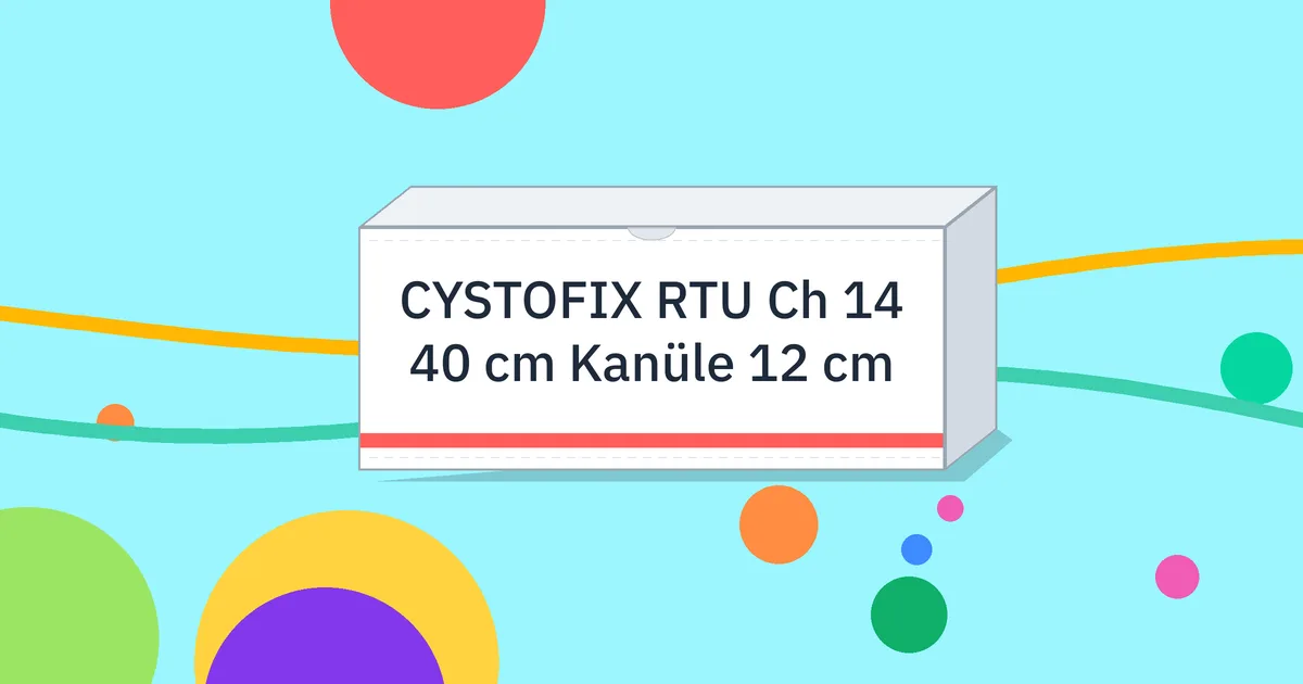 Symbolbild: Packung mit der Aufschrift CYSTOFIX RTU Ch 14 40 cm Kanüle 12 cm (PZN 11885964) – Verfügbarkeit und Bezug in Apotheken in Frankfurt am Main