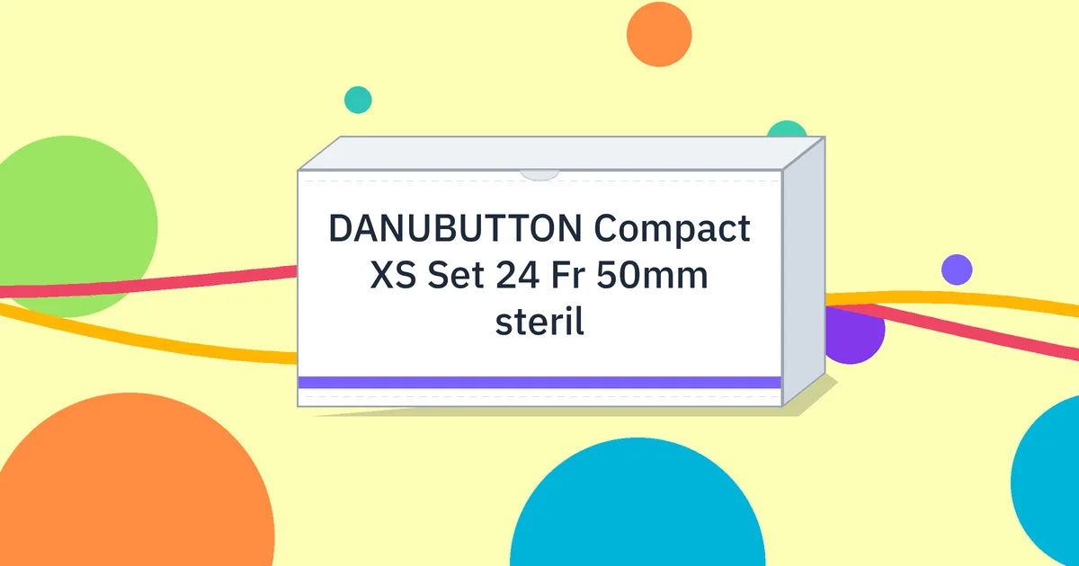 Symbolbild: Packung mit der Aufschrift DANUBUTTON Compact XS Set 24 Fr 50mm steril (PZN 19853455) – Verfügbarkeit und Bezug in Apotheken in Frankfurt am Main