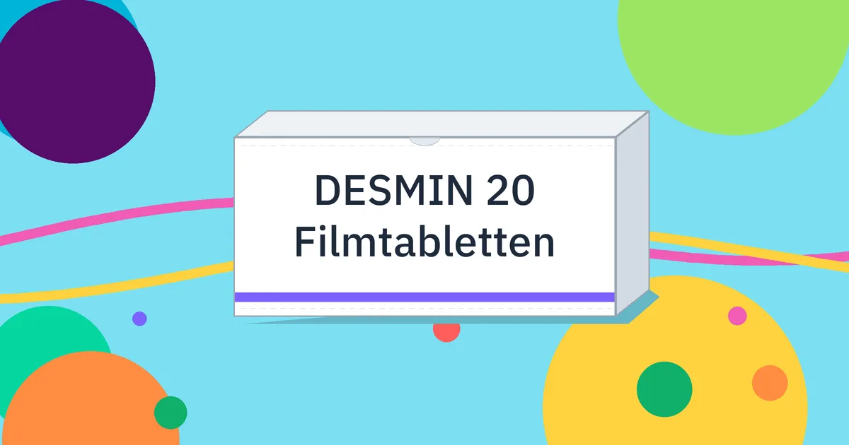 Symbolbild: Packung mit der Aufschrift DESMIN 20 Filmtabletten (PZN 00090701) – Verfügbarkeit und Bezug in Apotheken in Frankfurt am Main