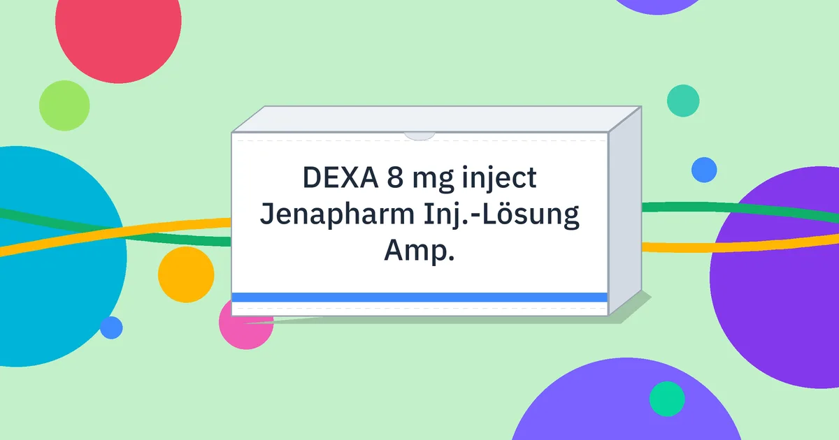 Symbolbild: Packung mit der Aufschrift DEXA 8 mg inject Jenapharm Inj.-Lösung Amp. (PZN 08754916) – Verfügbarkeit und Bezug in Apotheken in Frankfurt am Main