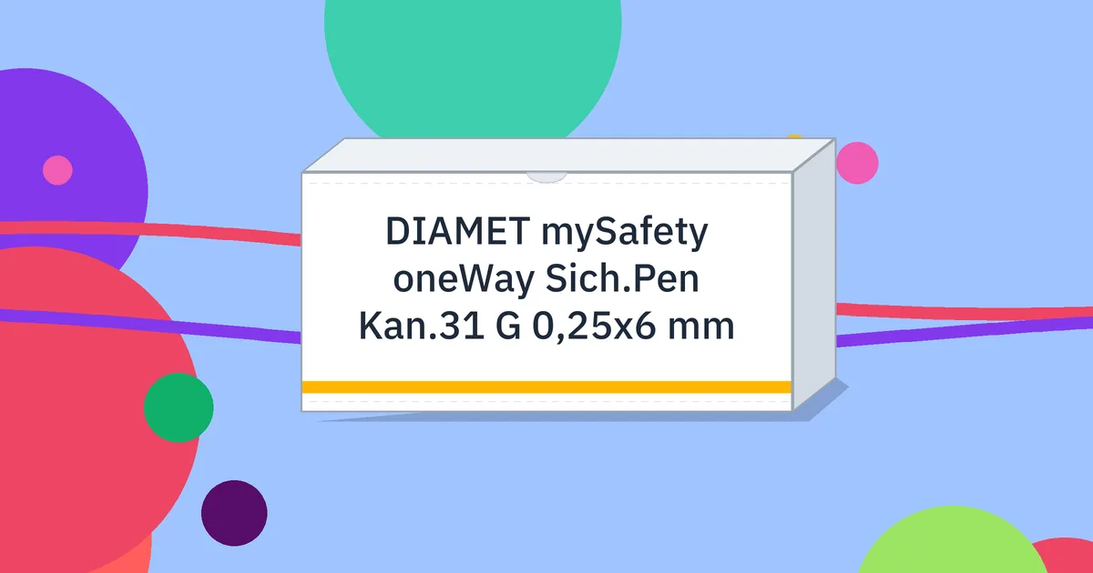 Symbolbild: Packung mit der Aufschrift DIAMET mySafety oneWay Sich.Pen Kan.31 G 0,25x6 mm (PZN 16918065) – Verfügbarkeit und Bezug in Apotheken in Frankfurt am Main