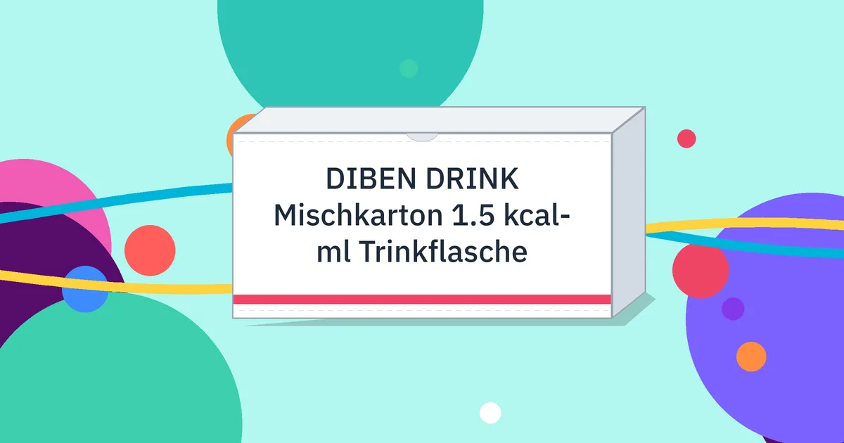Symbolbild: Packung mit der Aufschrift DIBEN DRINK Mischkarton 1.5 kcal-ml Trinkflasche (PZN 18190685) – Verfügbarkeit und Bezug in Apotheken in Frankfurt am Main