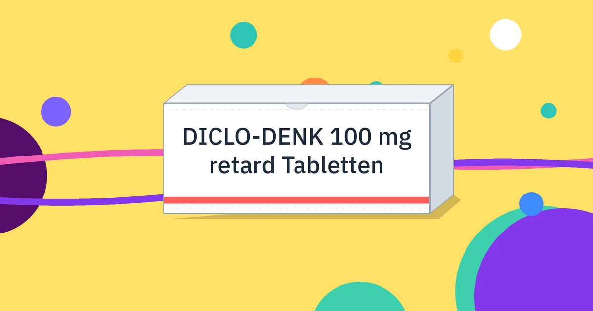 Symbolbild: Packung mit der Aufschrift DICLO-DENK 100 mg retard Tabletten (PZN 13852041) – Verfügbarkeit und Bezug in Apotheken in Frankfurt am Main