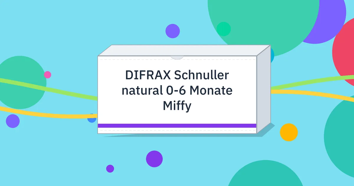Symbolbild: Packung mit der Aufschrift DIFRAX Schnuller natural 0-6 Monate Miffy (PZN 15734104) – Verfügbarkeit und Bezug in Apotheken in Frankfurt am Main