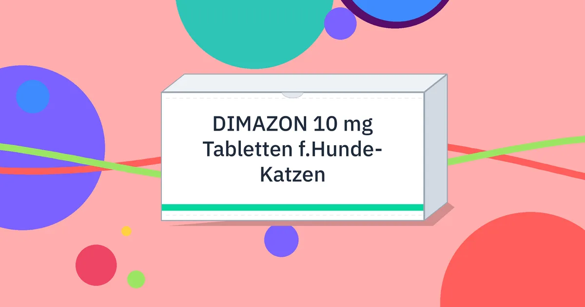 Symbolbild: Packung mit der Aufschrift DIMAZON 10 mg Tabletten f.Hunde-Katzen (PZN 05995996) – Verfügbarkeit und Bezug in Apotheken in Frankfurt am Main