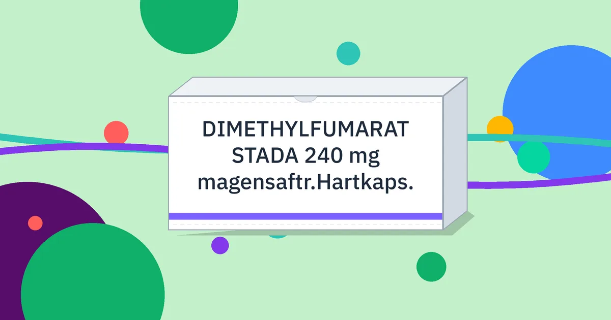 Symbolbild: Packung mit der Aufschrift DIMETHYLFUMARAT STADA 240 mg magensaftr.Hartkaps. (PZN 19505949) – Verfügbarkeit und Bezug in Apotheken in Frankfurt am Main