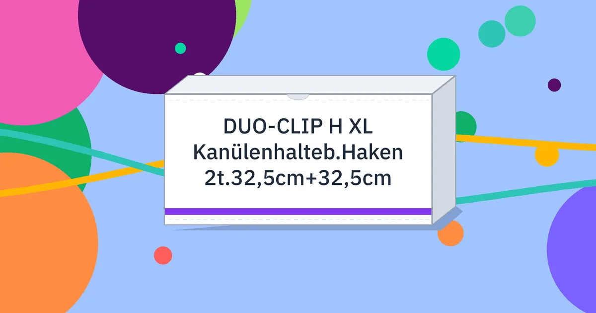 Symbolbild: Packung mit der Aufschrift DUO-CLIP H XL Kanülenhalteb.Haken 2t.32,5cm+32,5cm (PZN 19117383) – Verfügbarkeit und Bezug in Apotheken in Frankfurt am Main
