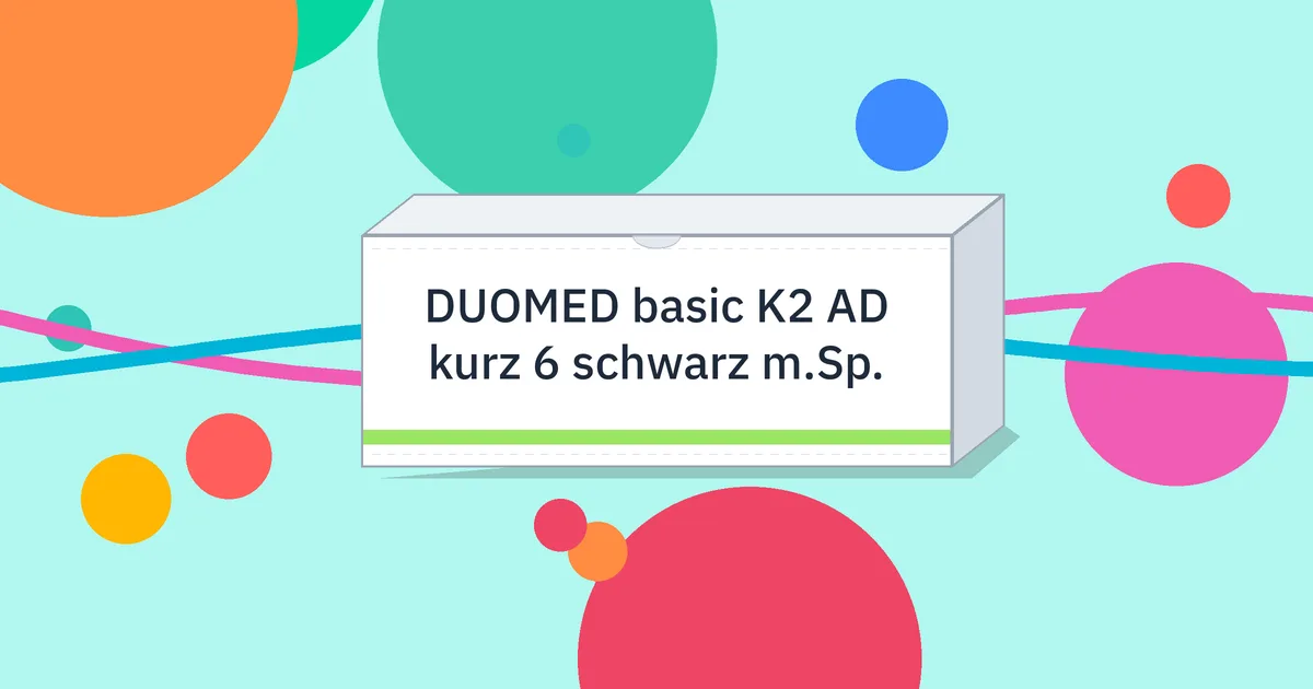 Symbolbild: Packung mit der Aufschrift DUOMED basic K2 AD kurz 6 schwarz m.Sp. (PZN 20907593) – Verfügbarkeit und Bezug in Apotheken in Frankfurt am Main