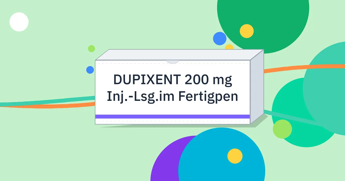 Symbolbild: Packung mit der Aufschrift DUPIXENT 200 mg Inj.-Lsg.im Fertigpen (PZN 14350169) – Verfügbarkeit und Bezug in Apotheken in Frankfurt am Main