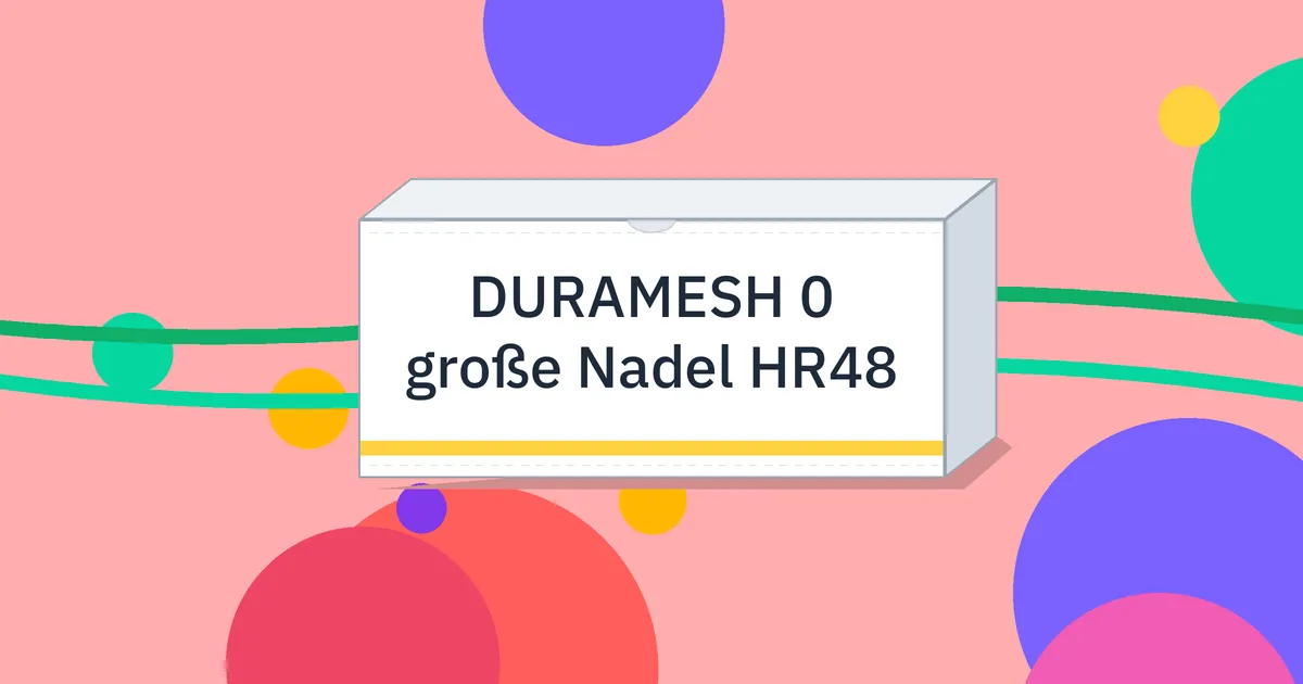Symbolbild: Packung mit der Aufschrift DURAMESH 0 große Nadel HR48 (PZN 18883684) – Verfügbarkeit und Bezug in Apotheken in Frankfurt am Main