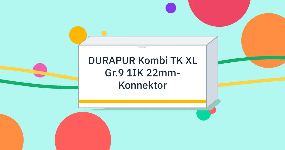 Symbolbild: Packung mit der Aufschrift DURAPUR Kombi TK XL Gr.9 1IK 22mm-Konnektor (PZN 16030500) – Verfügbarkeit und Bezug in Apotheken in Frankfurt am Main