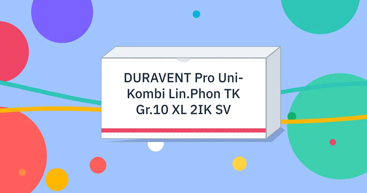 Symbolbild: Packung mit der Aufschrift DURAVENT Pro Uni-Kombi Lin.Phon TK Gr.10 XL 2IK SV (PZN 19246784) – Verfügbarkeit und Bezug in Apotheken in Frankfurt am Main
