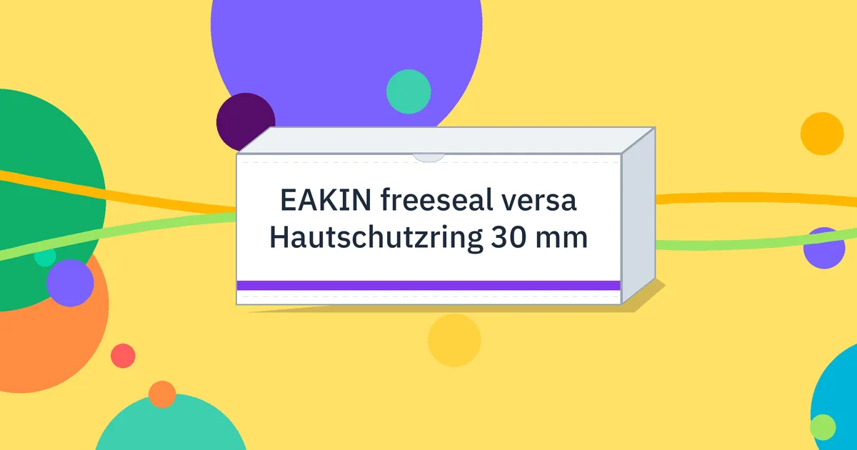 Symbolbild: Packung mit der Aufschrift EAKIN freeseal versa Hautschutzring 30 mm (PZN 19449381) – Verfügbarkeit und Bezug in Apotheken in Frankfurt am Main