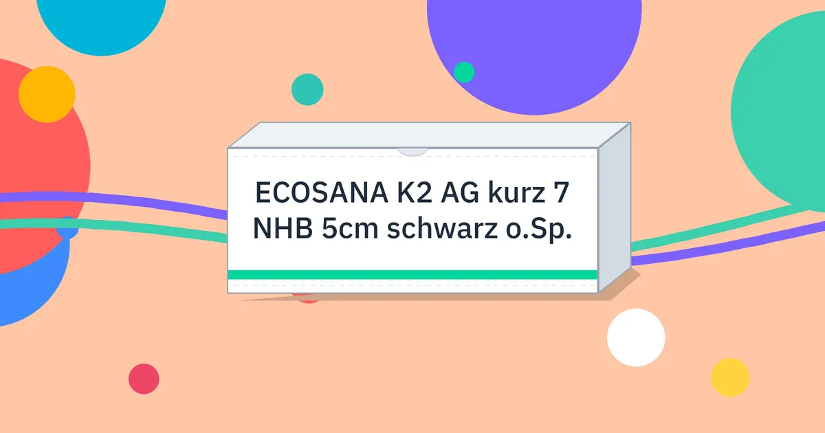 Symbolbild: Packung mit der Aufschrift ECOSANA K2 AG kurz 7 NHB 5cm schwarz o.Sp. (PZN 01529234) – Verfügbarkeit und Bezug in Apotheken in Frankfurt am Main