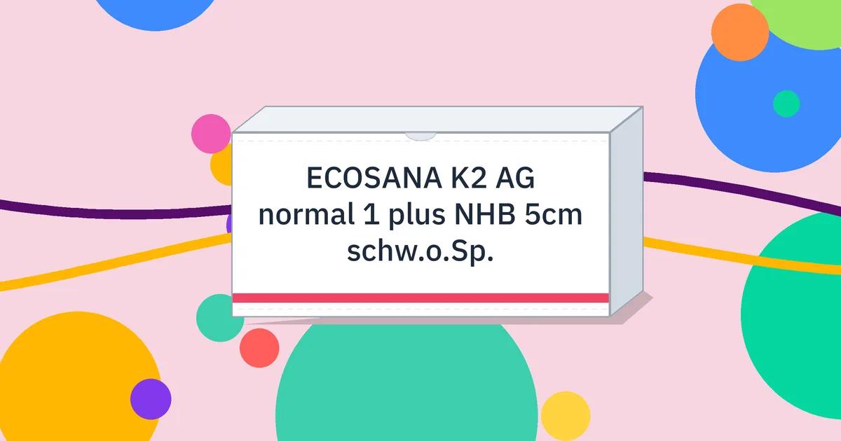 Symbolbild: Packung mit der Aufschrift ECOSANA K2 AG normal 1 plus NHB 5cm schw.o.Sp. (PZN 01363549) – Verfügbarkeit und Bezug in Apotheken in Frankfurt am Main
