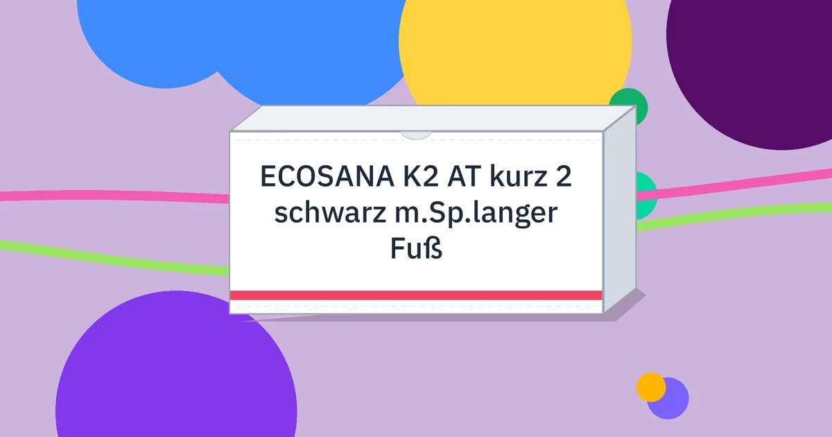 Symbolbild: Packung mit der Aufschrift ECOSANA K2 AT kurz 2 schwarz m.Sp.langer Fuß (PZN 10954321) – Verfügbarkeit und Bezug in Apotheken in Frankfurt am Main