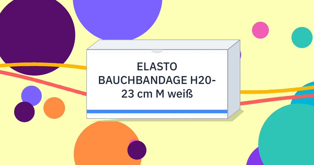 Symbolbild: Packung mit der Aufschrift ELASTO BAUCHBANDAGE H20-23 cm M weiß (PZN 09108963) – Verfügbarkeit und Bezug in Apotheken in Frankfurt am Main