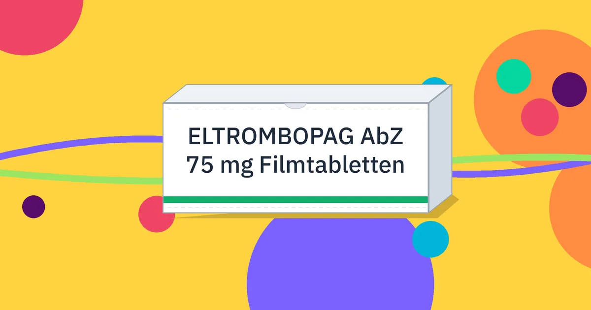 Symbolbild: Packung mit der Aufschrift ELTROMBOPAG AbZ 75 mg Filmtabletten (PZN 19806094) – Verfügbarkeit und Bezug in Apotheken in Frankfurt am Main