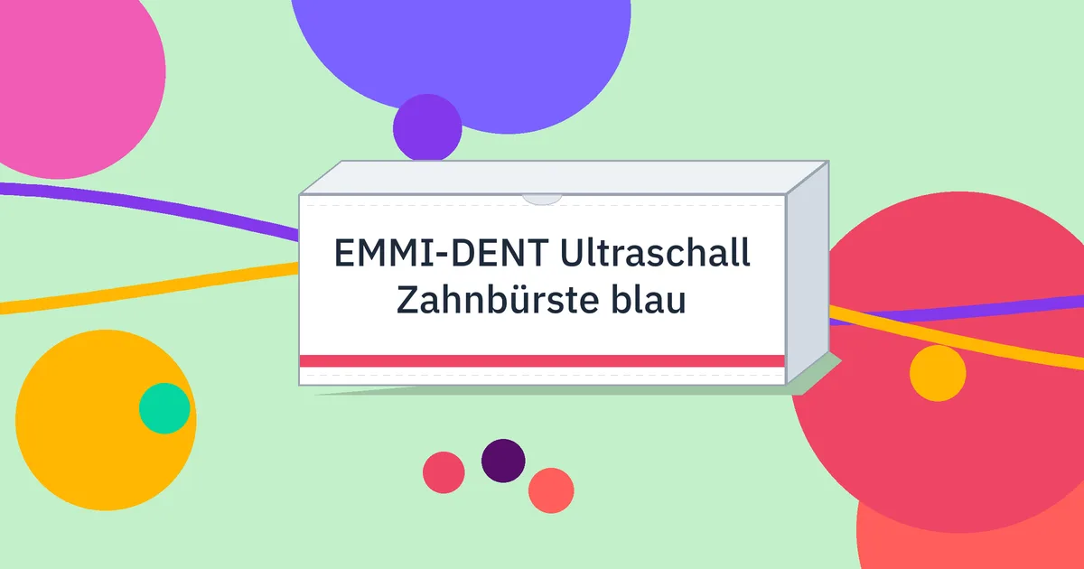 Symbolbild: Packung mit der Aufschrift EMMI-DENT Ultraschall Zahnbürste blau (PZN 14553317) – Verfügbarkeit und Bezug in Apotheken in Frankfurt am Main