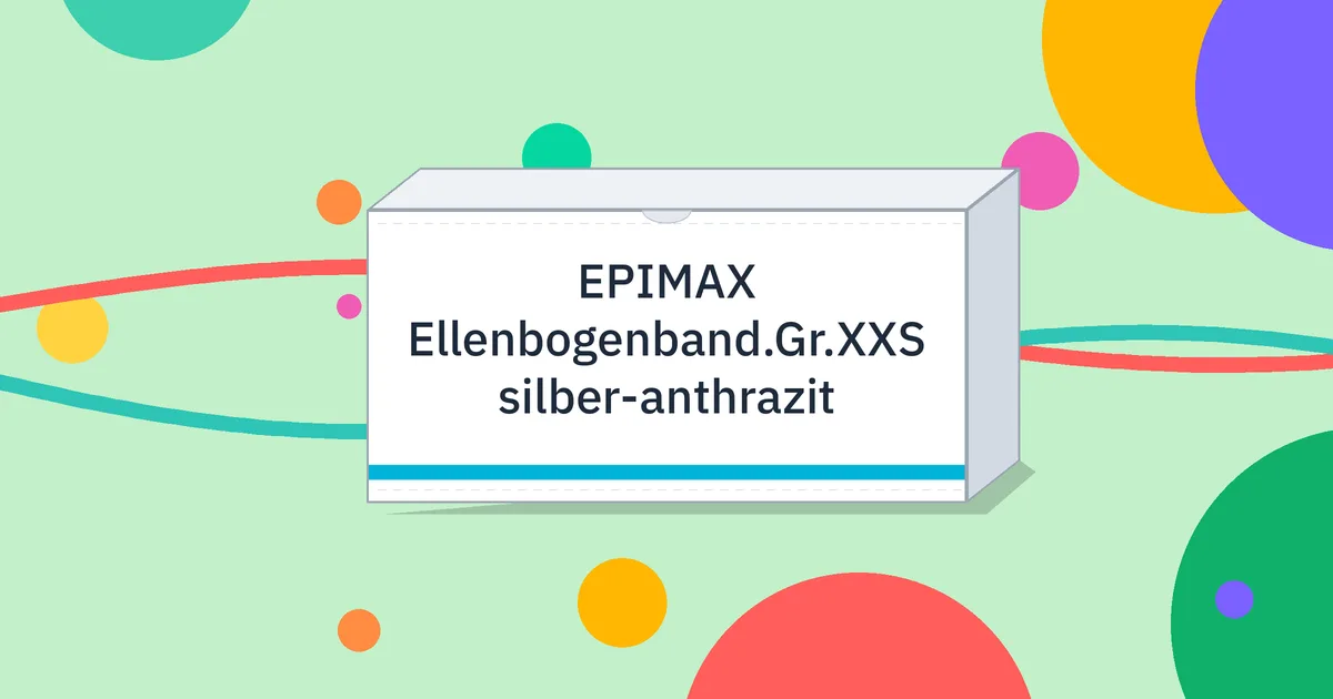 Symbolbild: Packung mit der Aufschrift EPIMAX Ellenbogenband.Gr.XXS silber-anthrazit (PZN 11097132) – Verfügbarkeit und Bezug in Apotheken in Frankfurt am Main