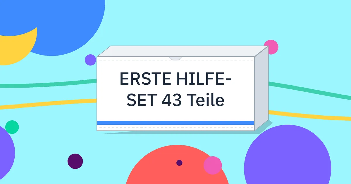 Symbolbild: Packung mit der Aufschrift ERSTE HILFE-SET 43 Teile (PZN 11025782) – Verfügbarkeit und Bezug in Apotheken in Frankfurt am Main