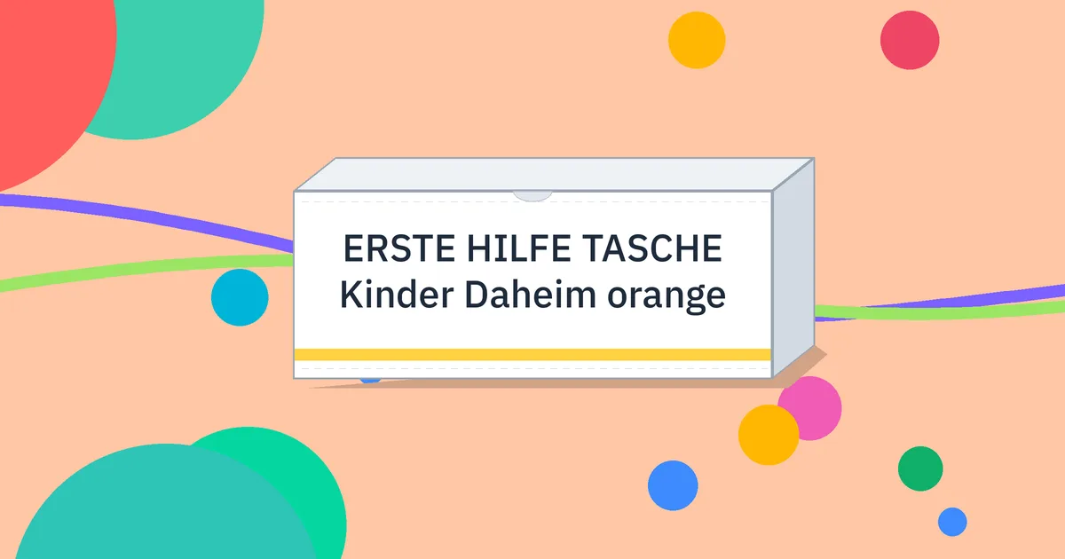 Symbolbild: Packung mit der Aufschrift ERSTE HILFE TASCHE Kinder Daheim orange (PZN 00118865) – Verfügbarkeit und Bezug in Apotheken in Frankfurt am Main