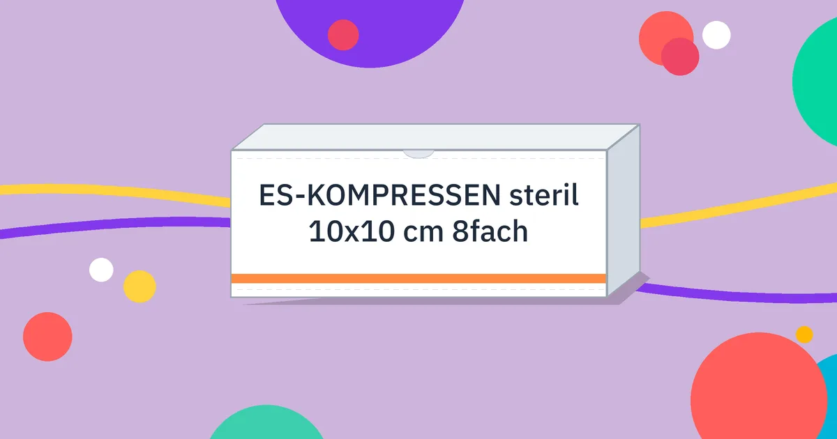 Symbolbild: Packung mit der Aufschrift ES-KOMPRESSEN steril 10x10 cm 8fach (PZN 18879760) – Verfügbarkeit und Bezug in Apotheken in Frankfurt am Main