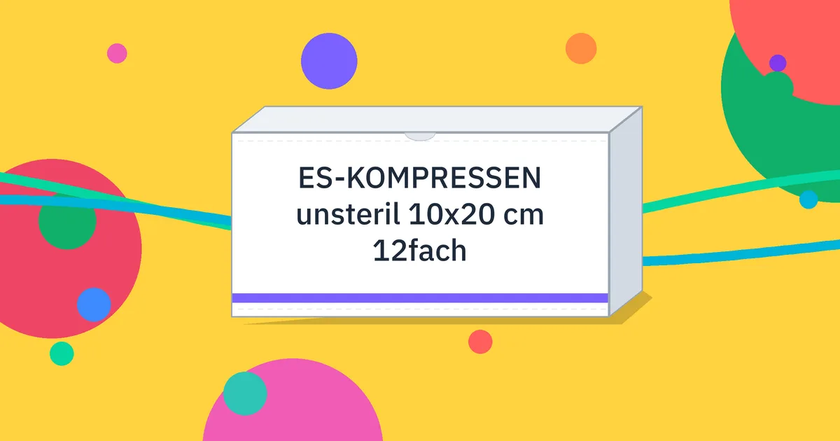 Symbolbild: Packung mit der Aufschrift ES-KOMPRESSEN unsteril 10x20 cm 12fach (PZN 01808997) – Verfügbarkeit und Bezug in Apotheken in Frankfurt am Main