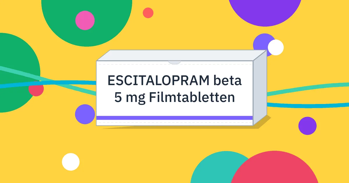 Symbolbild: Packung mit der Aufschrift ESCITALOPRAM beta 5 mg Filmtabletten (PZN 06681656) – Verfügbarkeit und Bezug in Apotheken in Frankfurt am Main