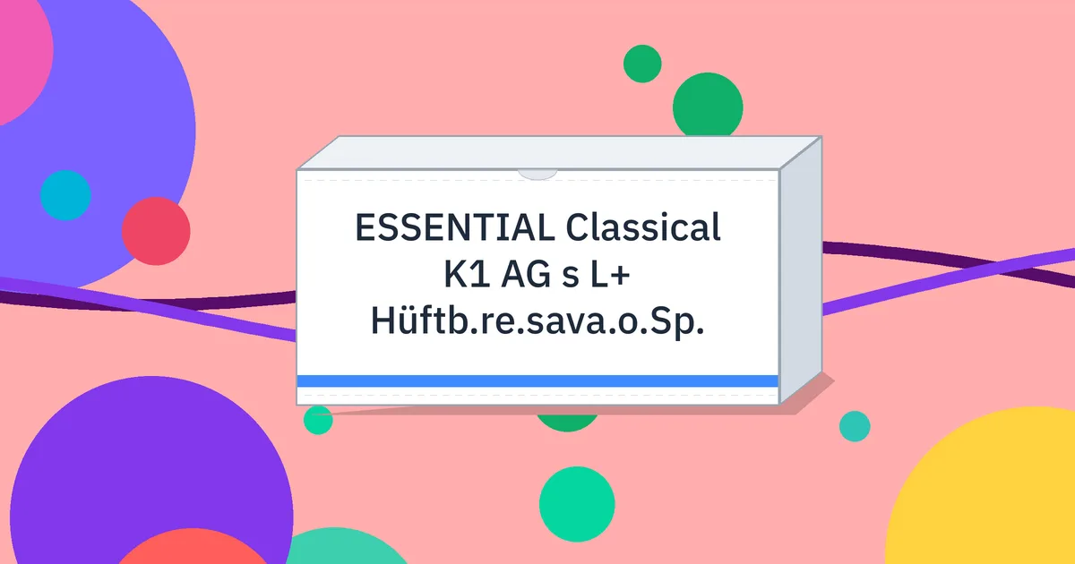 Symbolbild: Packung mit der Aufschrift ESSENTIAL Classical K1 AG s L+ Hüftb.re.sava.o.Sp. (PZN 17012958) – Verfügbarkeit und Bezug in Apotheken in Frankfurt am Main